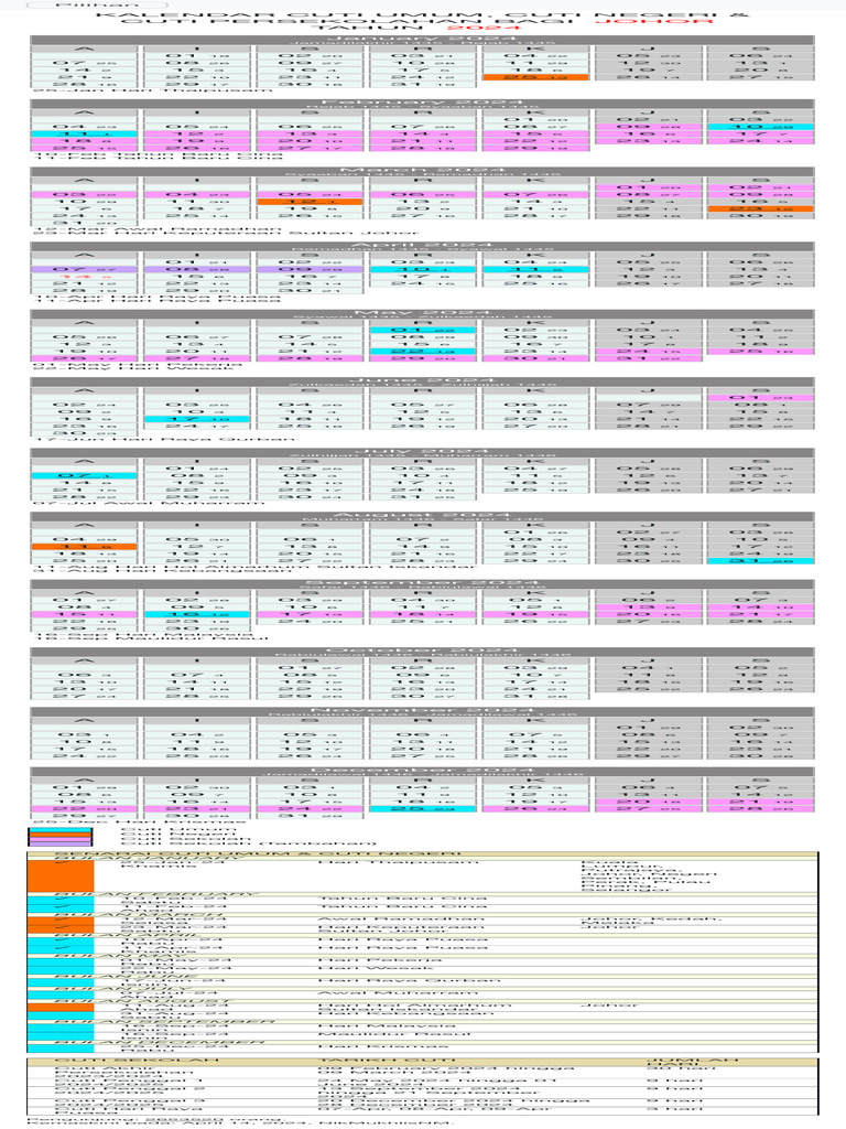 Kalendar Cuti Sekolah Johor 2024 | PDF