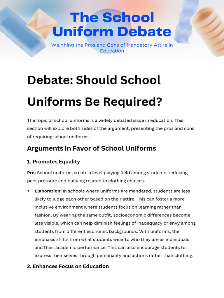 Debate Should School Uniforms Be Required | PDF | Clothing | Social ...