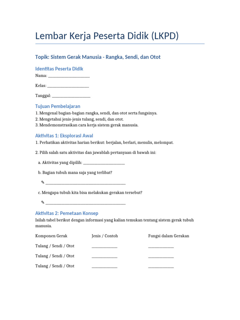 LKPD Sistem Gerak Alternatif | PDF