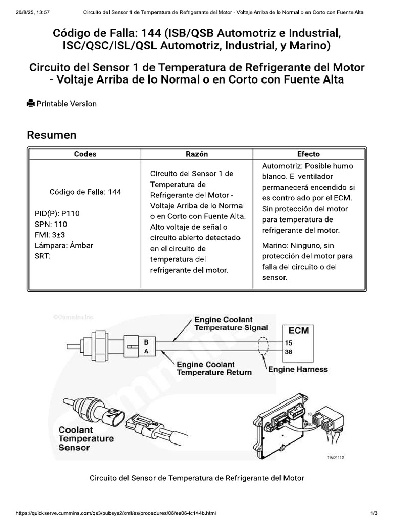 144 Circuito Del Sensor 1 de Temperatura De... e Lo Normal o en Corto ...