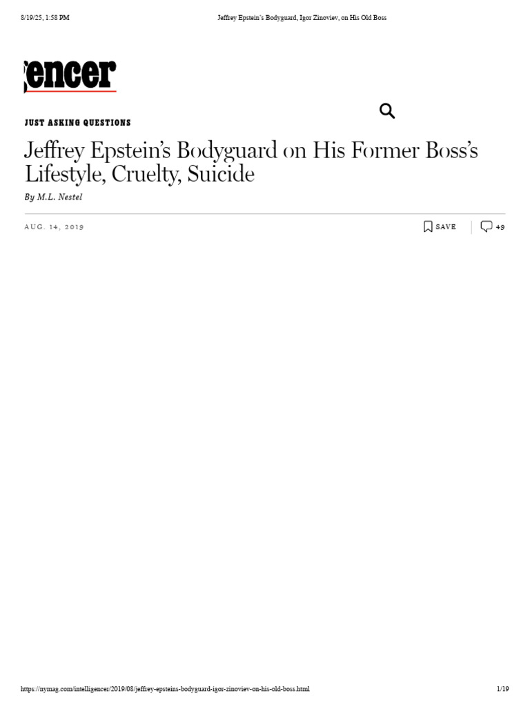 Jeffrey Epstein's Bodyguard, Igor Zinoviev, On His Old Boss | PDF