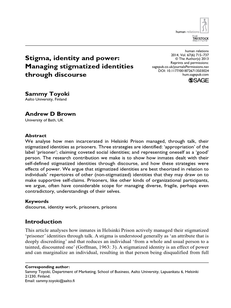 Stigma, Identity and Power: Managing Stigmatized Identities Through ...