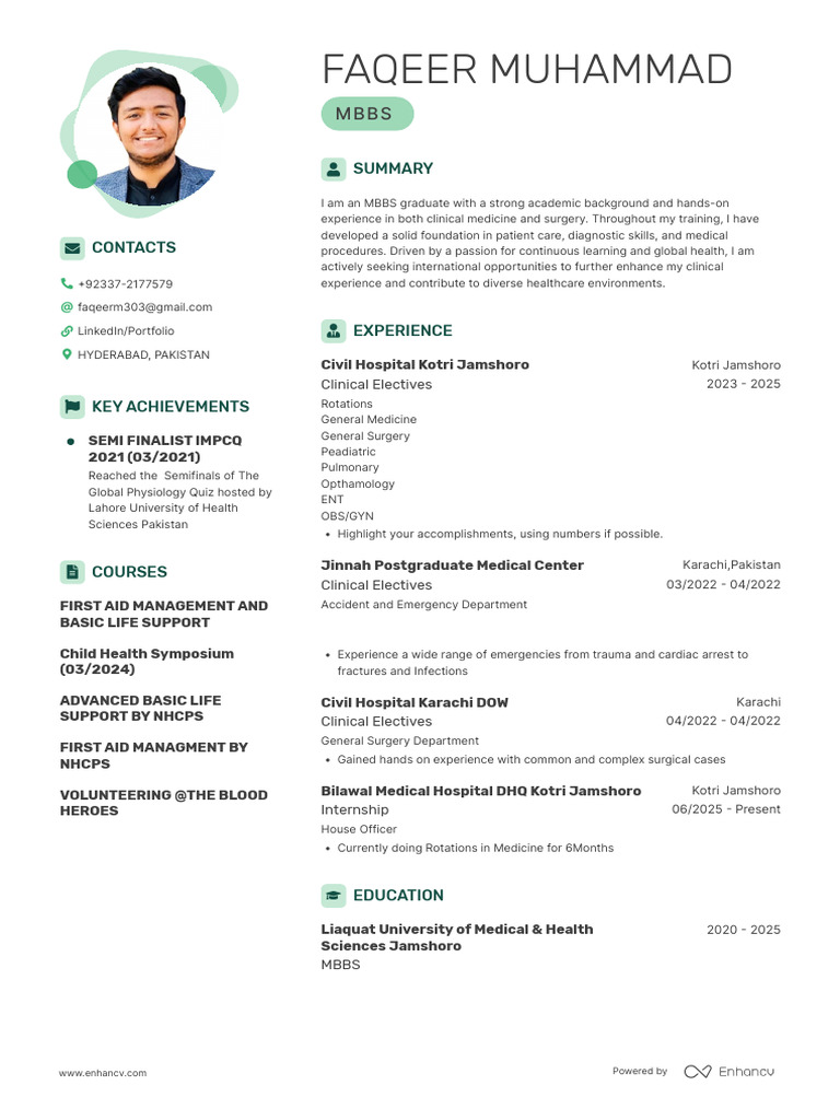 Fa Qe Er Muhammad Resume | PDF | Surgery | Medicine