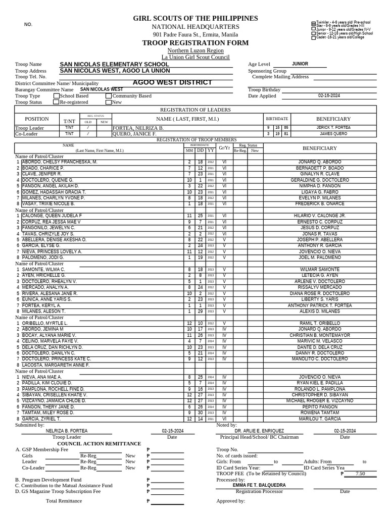 Troop Registration Form A4 Size | PDF