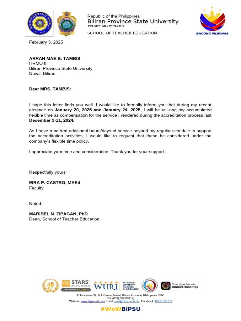 PALIT ARAW FORM Flexible Time Justification Letter | PDF