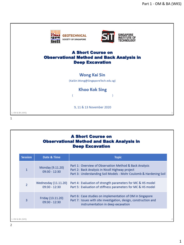 Part 1 - Observational Method and Back Analysis | PDF | Geotechnical Engineering