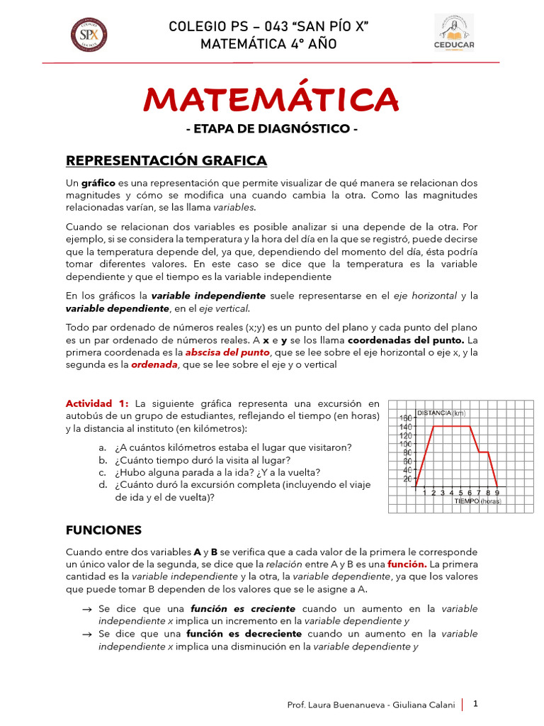 Diagn-Stico 2025 - Matem-Tica - 4-A y B | PDF | Función (Matemáticas) | Variable (Matemáticas)