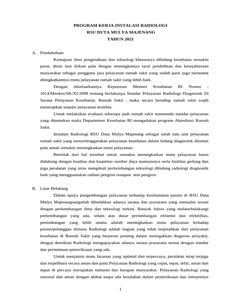 PROGRAM KERJA RADIOLOGI 2021 | PDF