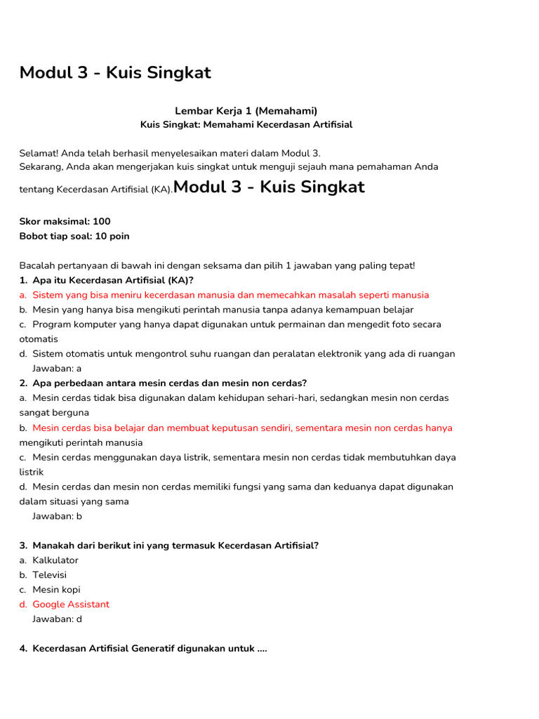 Kuis Singkat Kecerdasan Artifisial | PDF