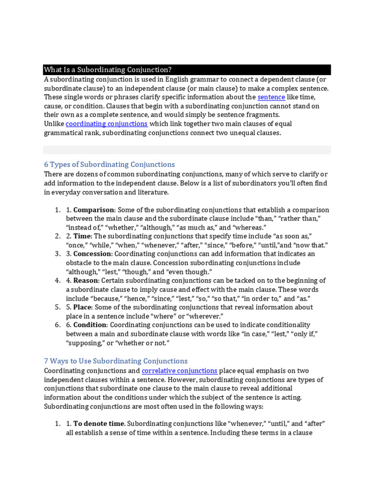 Understanding Subordinating Conjunctions | PDF | Linguistic Morphology ...