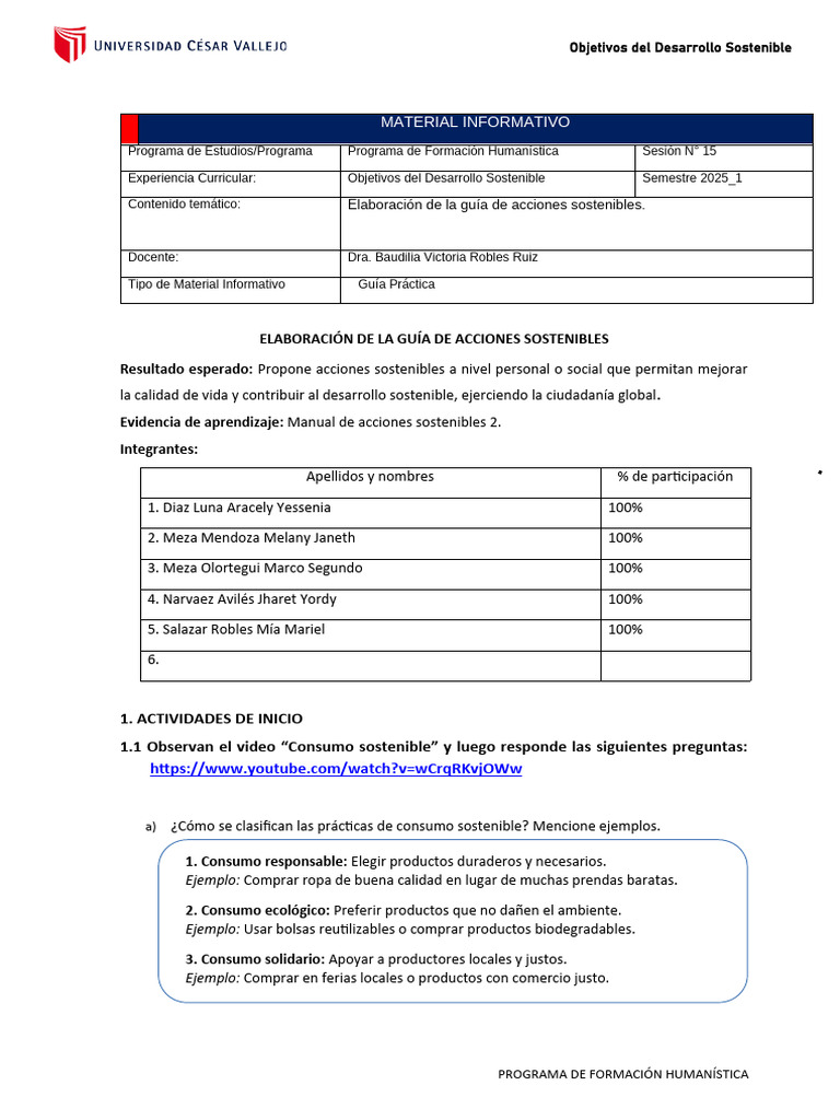 Guía práctica N° 15_ODS 2025 chek | PDF | Residuos | Sustentabilidad