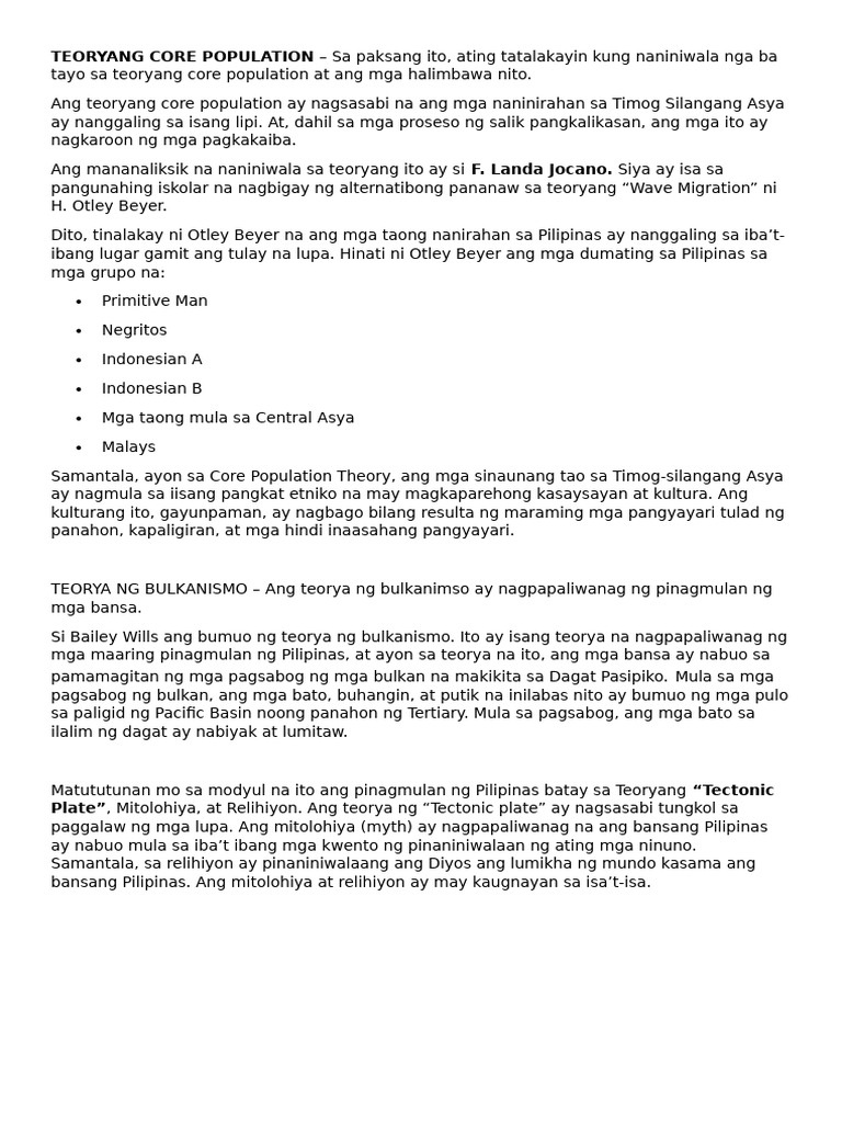 Teoryang Core Population | PDF