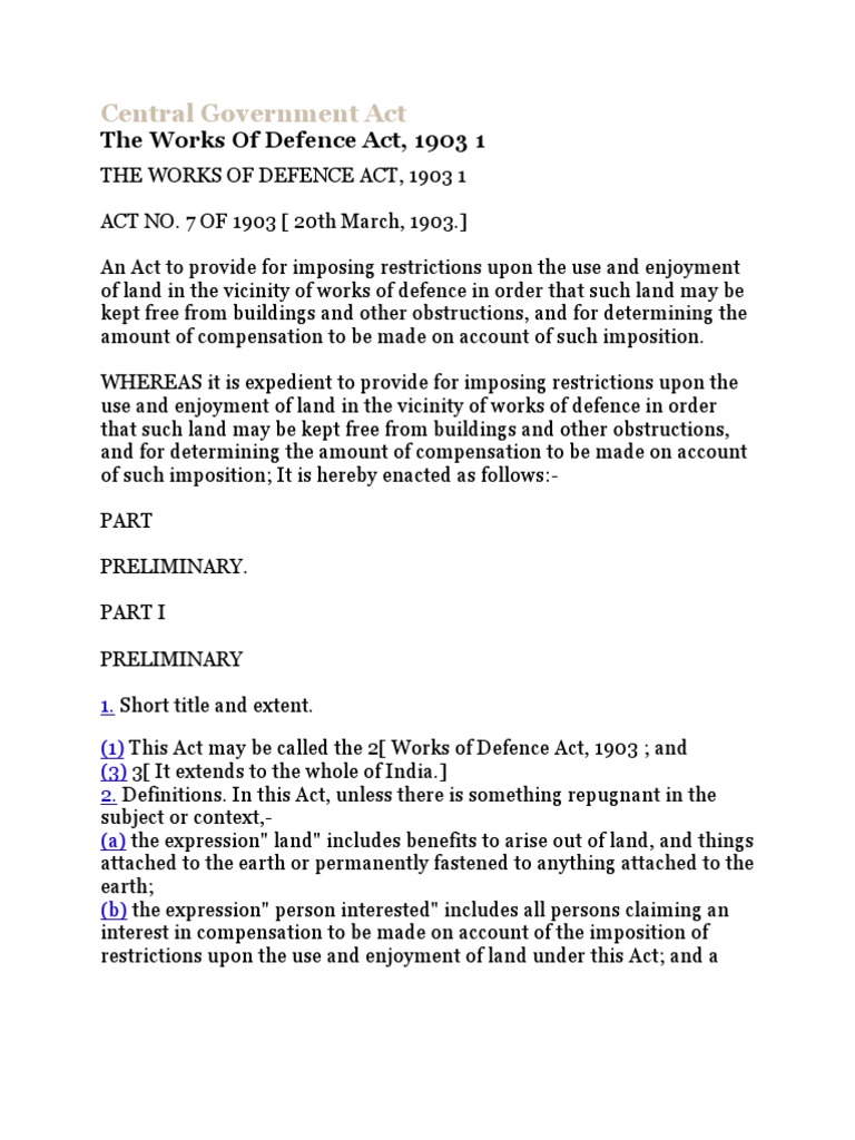 Works of Defence Act 1903 1 | PDF | Apportionment | Interest