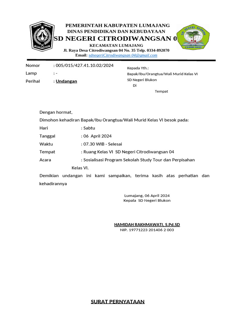 Surat Ijin Rekreasi 2024 | PDF