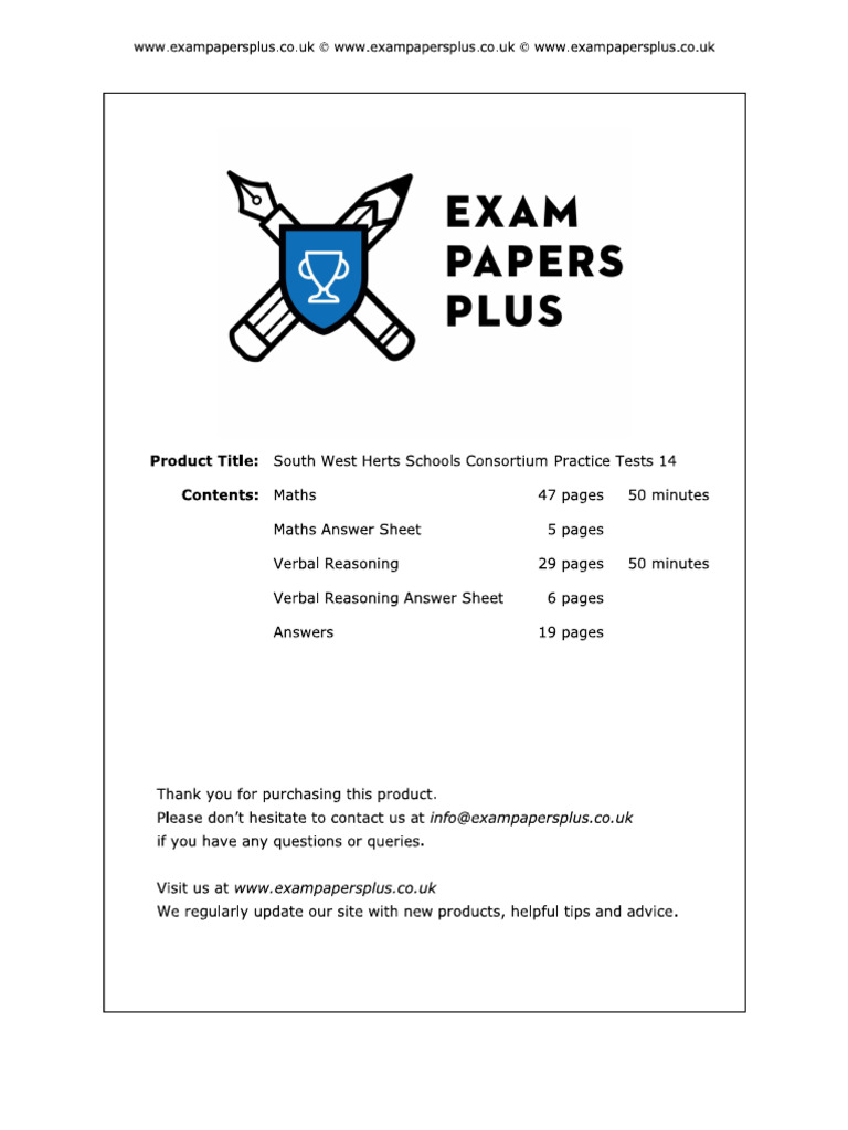 11 Plus SW Herts Practice Test 14 SAMPLE | PDF