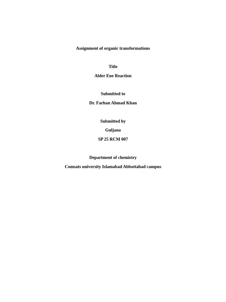 Alder-Ene Reaction: Mechanism and Applications | PDF | Alkene ...