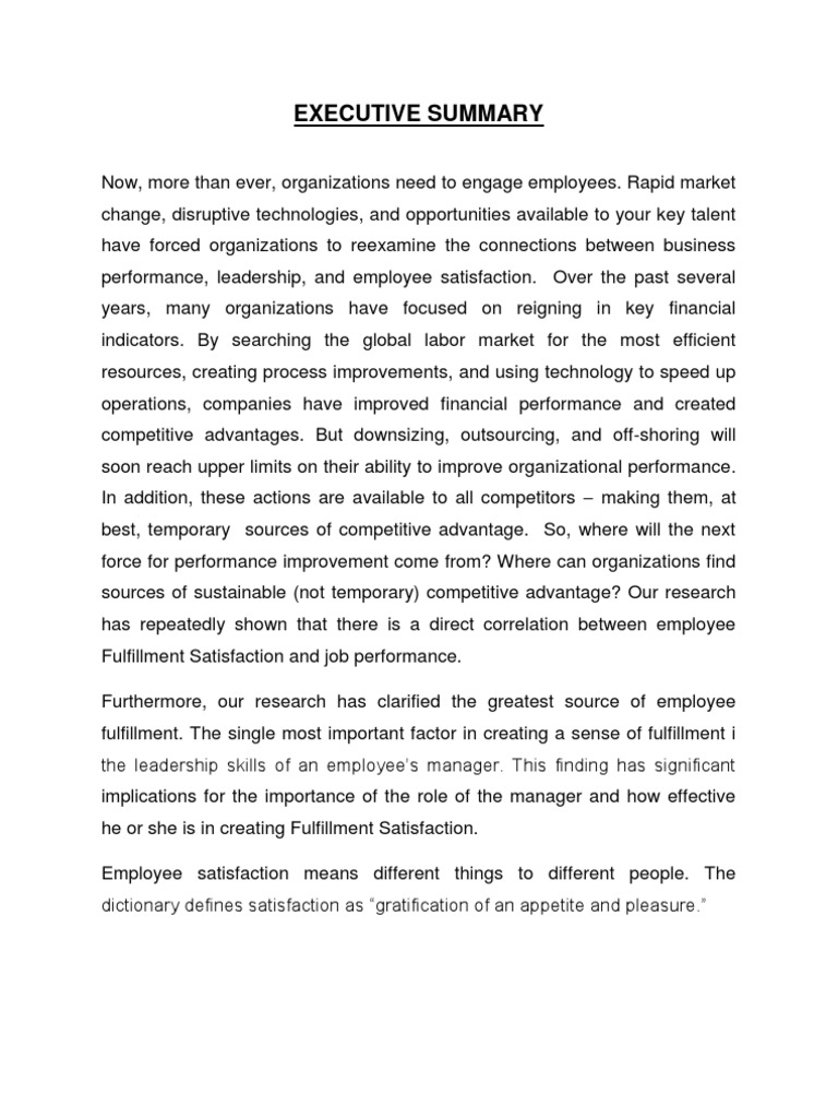 Executive Summary - Mba 4th Sem | PDF | Job Satisfaction | Employment