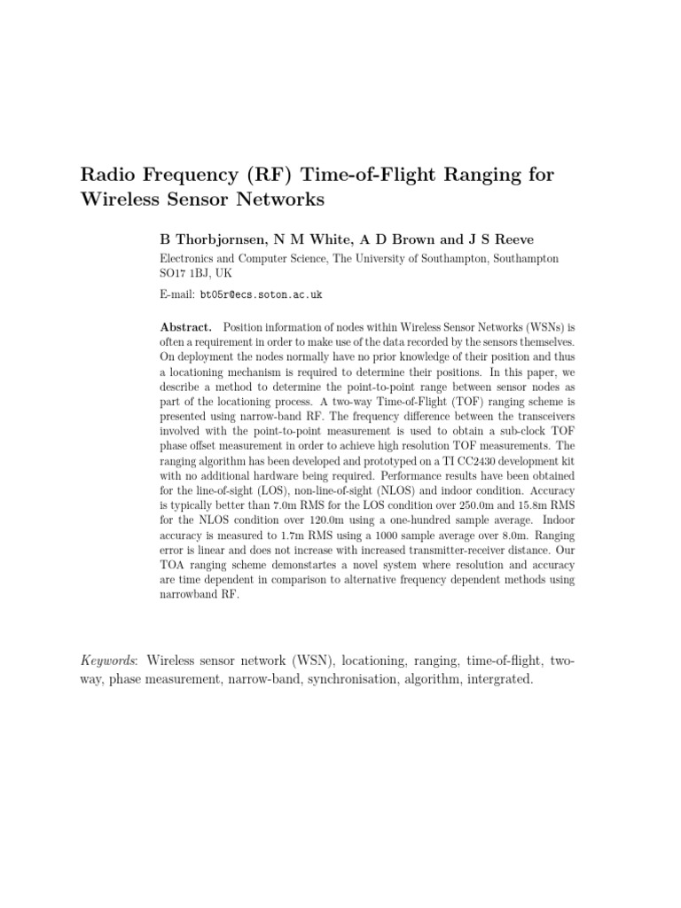 RF Time-Of-Flight Ranging | PDF | Wireless Sensor Network | Signal To ...