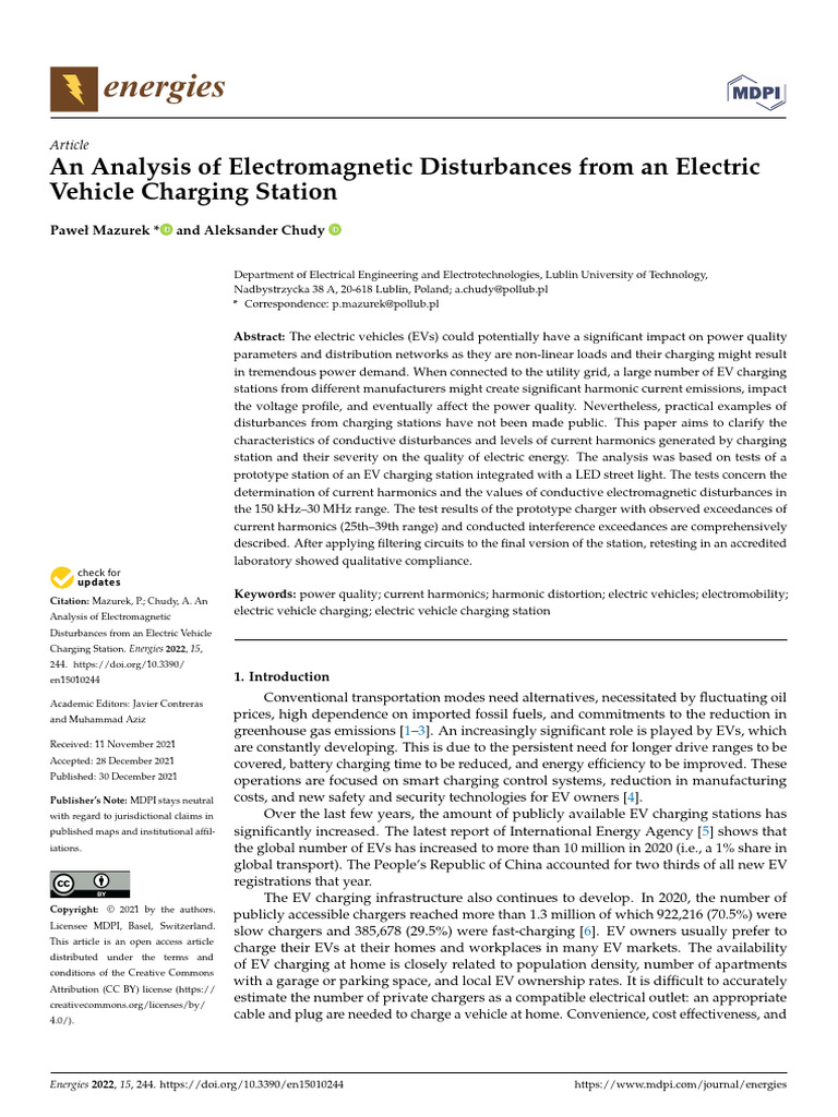 Energies 15 00244 | PDF | Electric Vehicle | Battery Charger