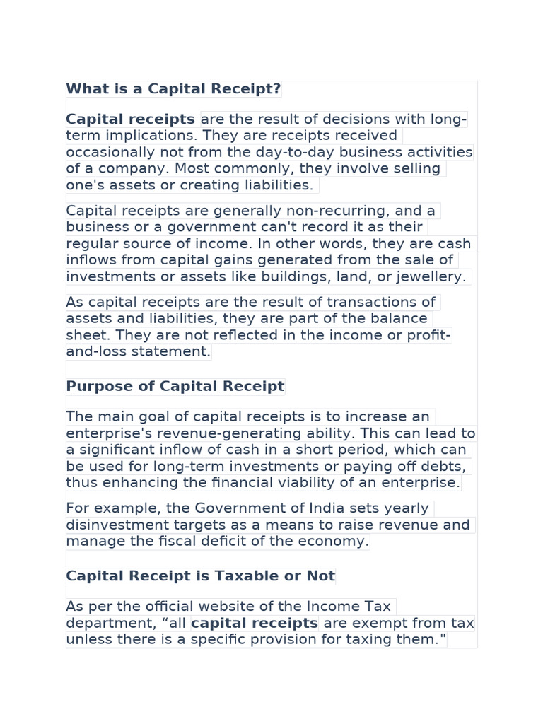 Understanding Capital Receipts Explained | PDF | Taxes | Revenue