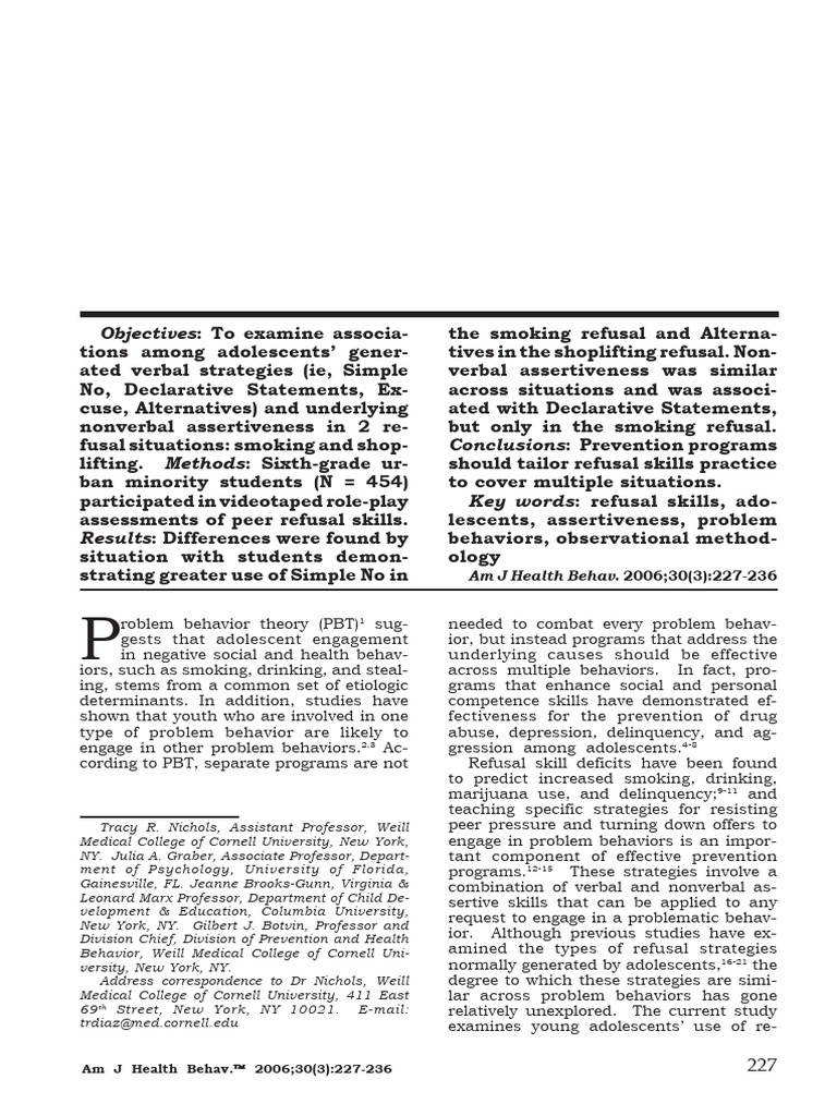 Refusal Skills Strategies for Adolescents | PDF | Nonverbal ...