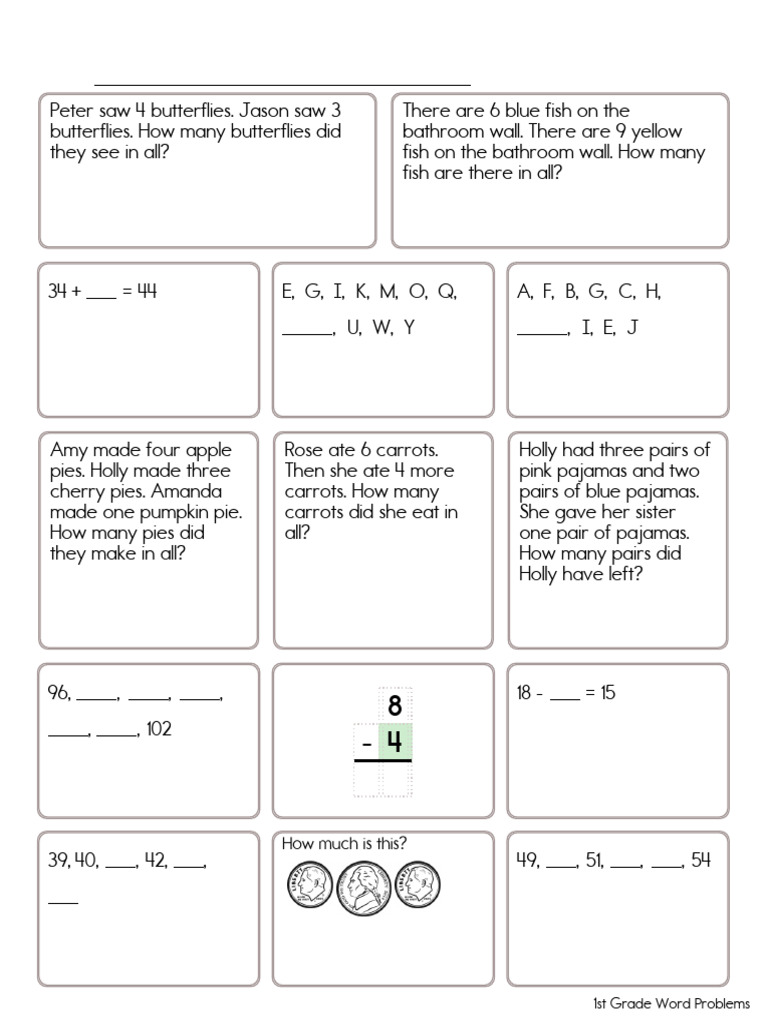 1st Grade Word Problem Worksheets Book5 Removed | PDF