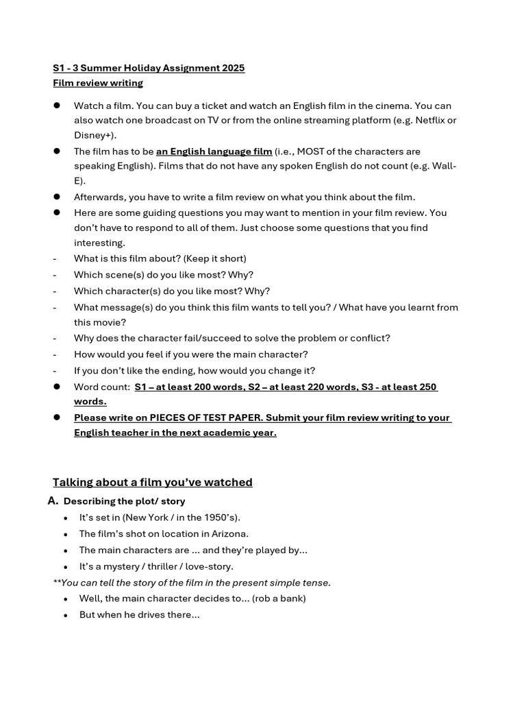 Kids' Film Review Assignment 2025 | PDF