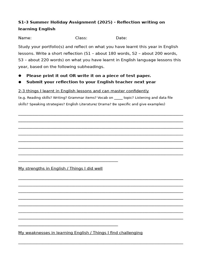 English Learning Reflection Assignment 2025 | PDF | English Language ...