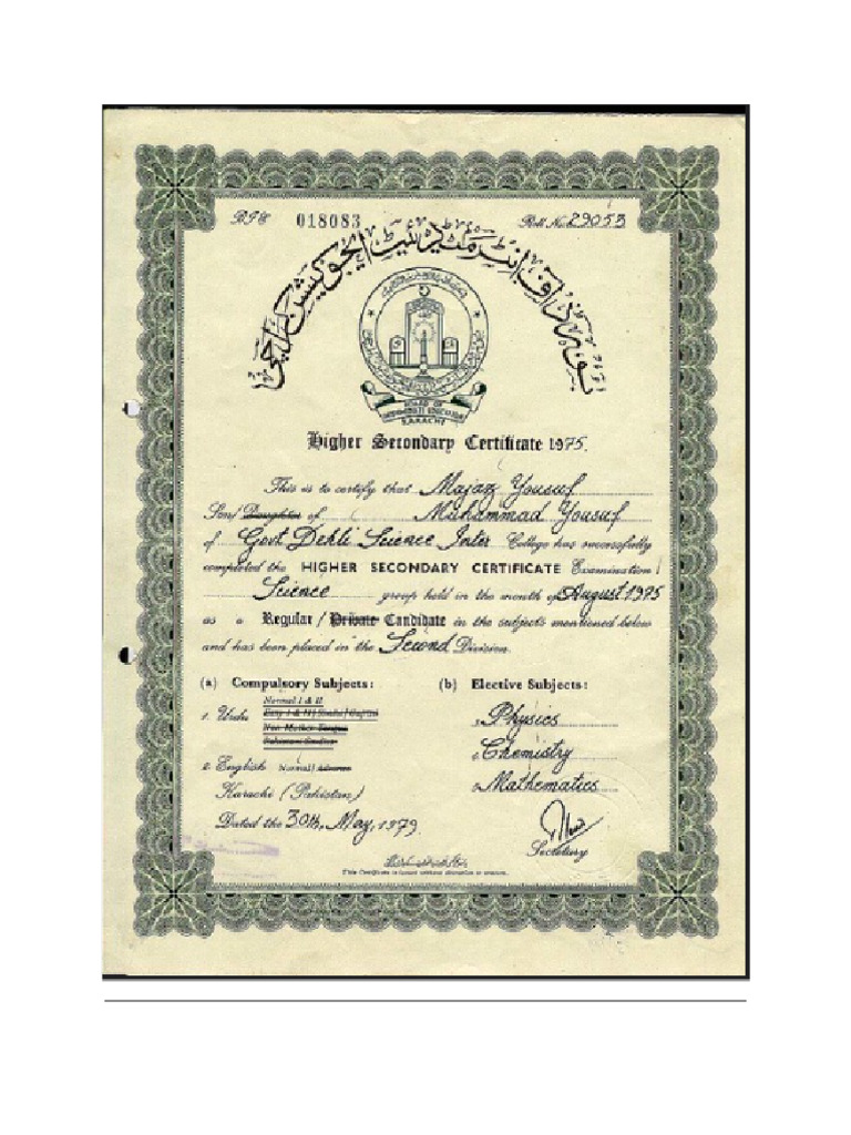 Karachi Intermediate Certificate 1995 | PDF