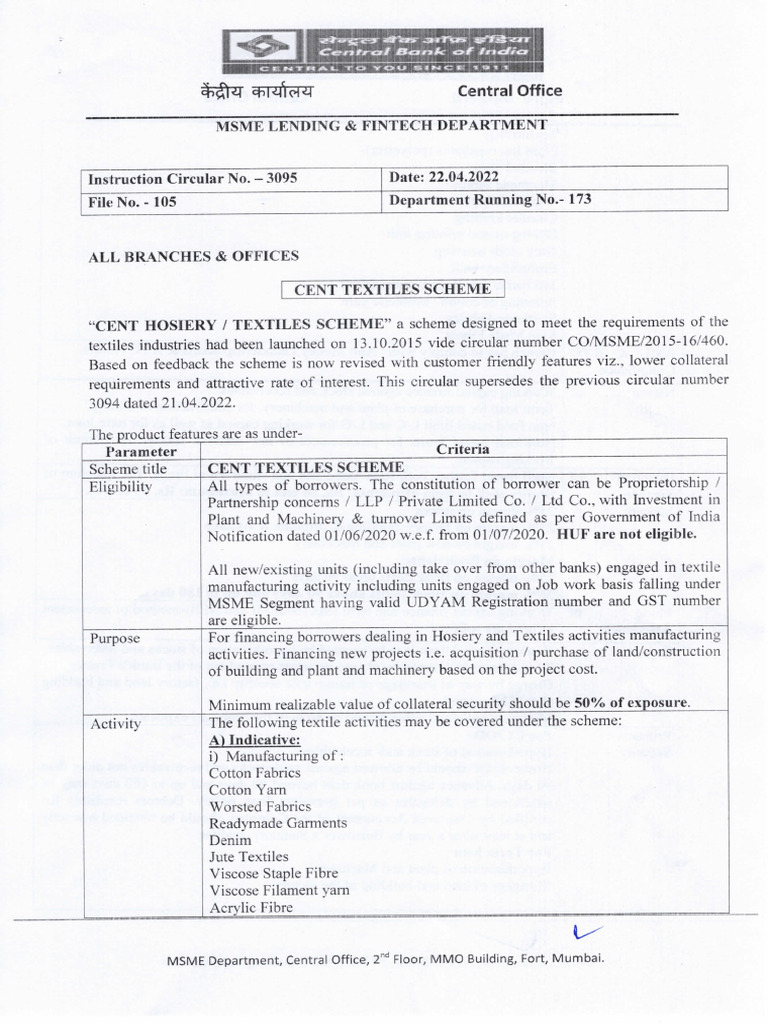 Revised Central Textiles Scheme Circular | PDF | Textiles | Yarn
