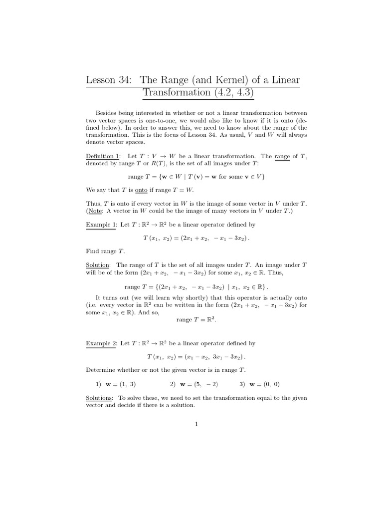 Understanding Range of Linear Transformations | PDF | Linear Map ...