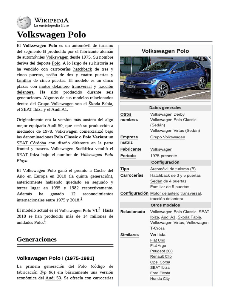 Historia del Volkswagen Polo I | PDF | Coche | Estilos de carrocería