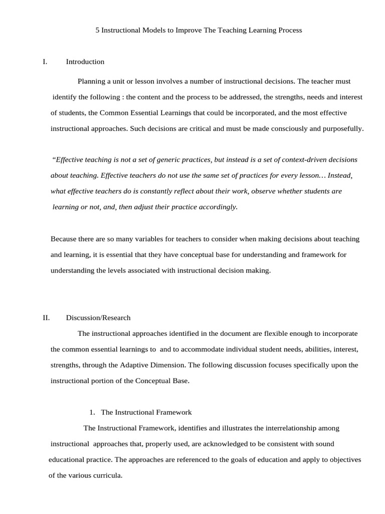 5 Instructional Models To Improve The Teaching Learning Process | PDF