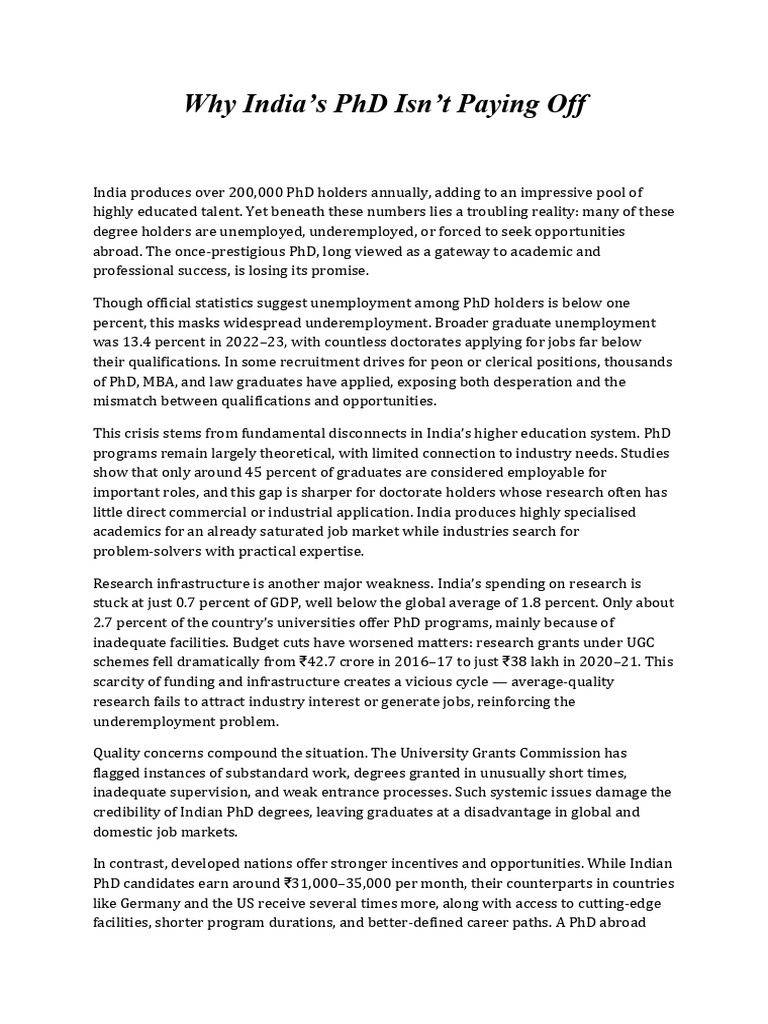 Why India's PHD Isn't Paying Off | PDF | Doctor Of Philosophy ...