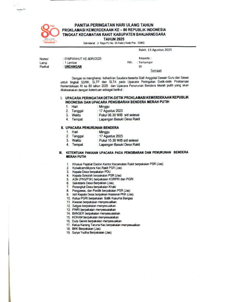 Revisi Undangan Upacara HUT RI | PDF