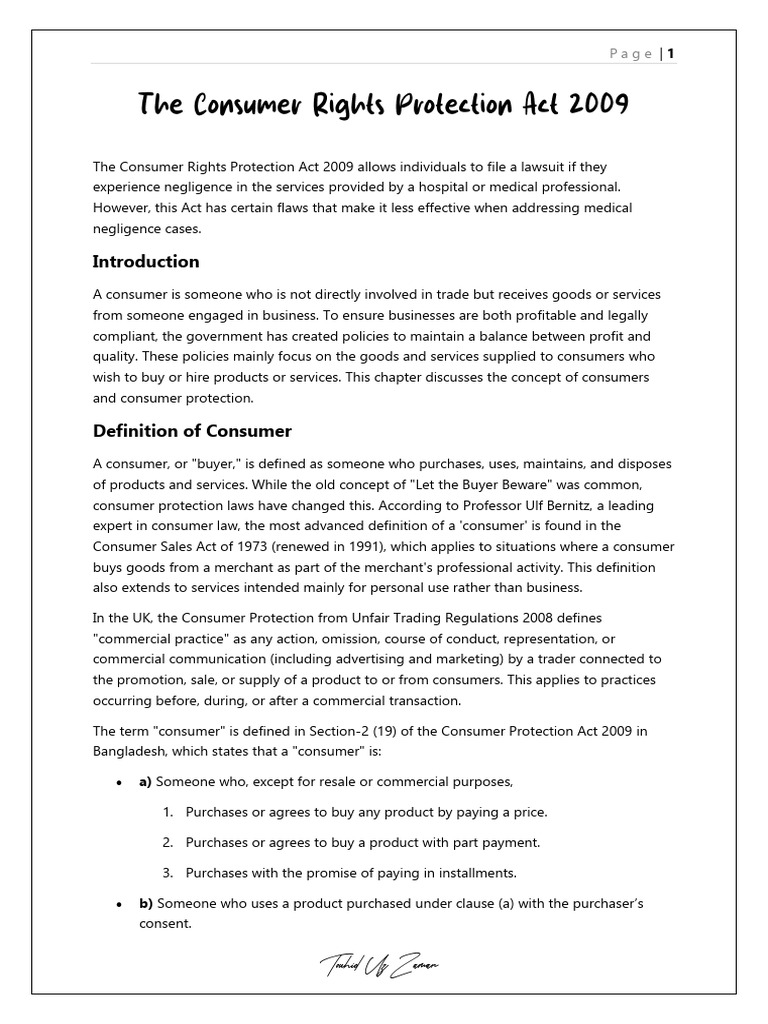 Consumer Rights Protection Act 2009 | PDF | Consumer Protection | False ...