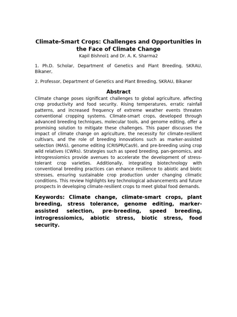 Climate Smart Crops Abstract | PDF