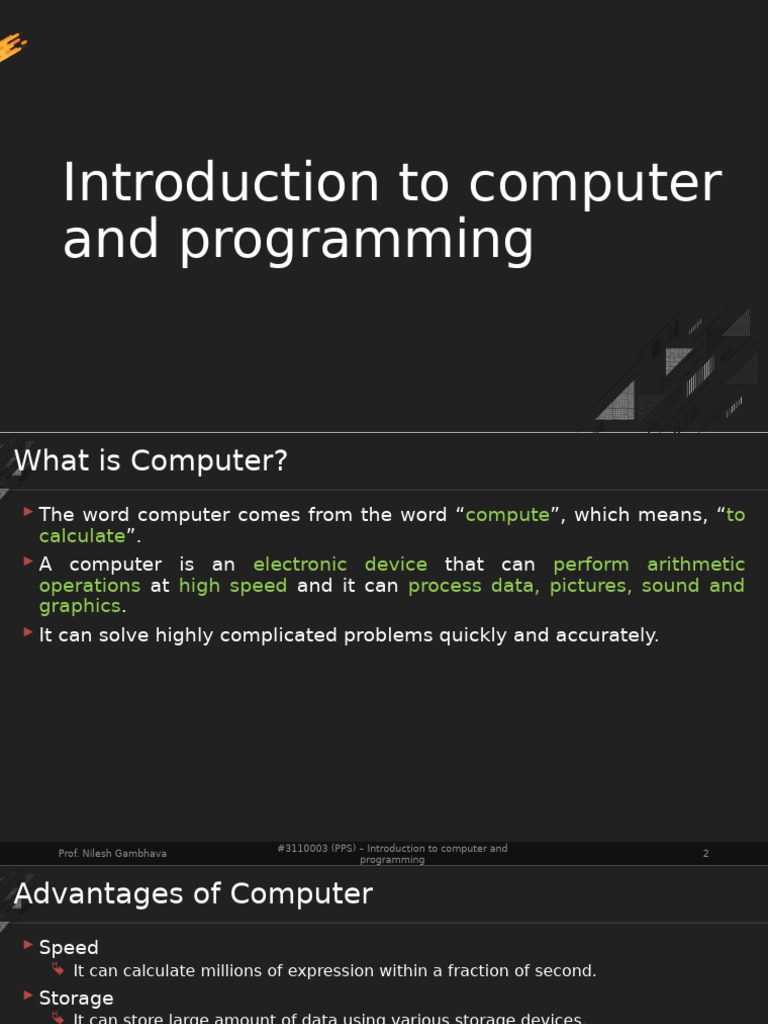Introduction To Computer and Programming | PDF | Computer Data Storage ...