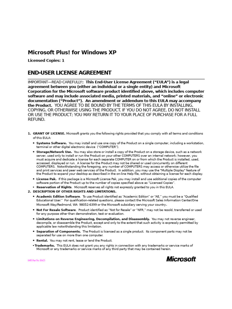 Microsoft Plus! EULA for Windows XP | PDF | Damages | Tort