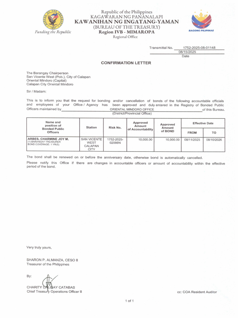Confirmation Letter Tres 2025 | PDF