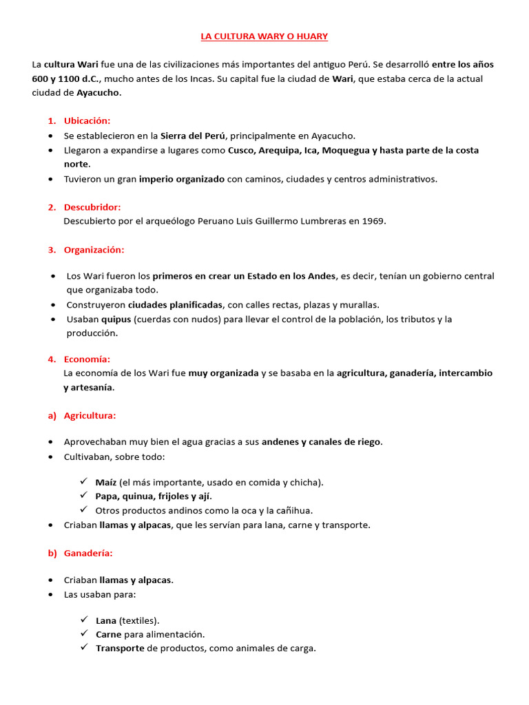Cultura Wari: Organización y Economía | PDF | Imperio Inca | Perú