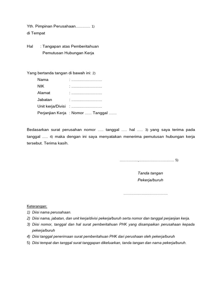 Contoh Form 3. Bukti Diterimanya PHK Oleh Pekerja | PDF