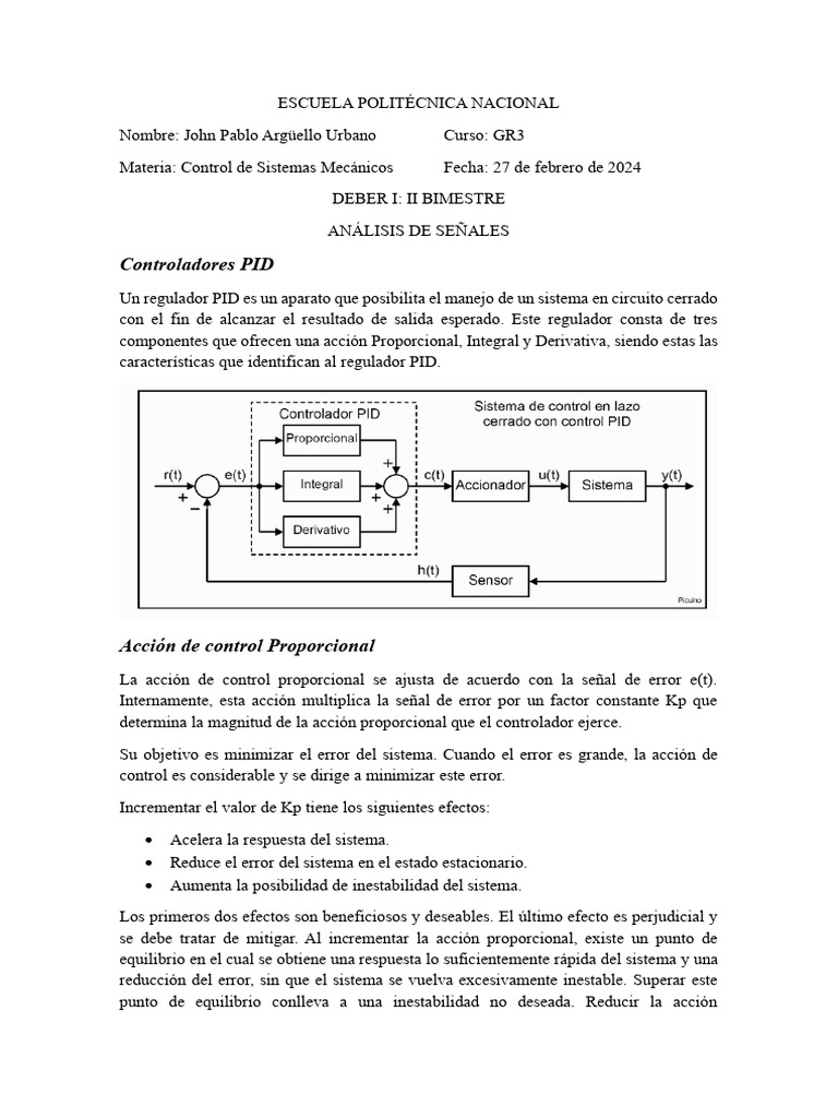 Deber John Arguello PID | PDF | Ingeniería mecánica