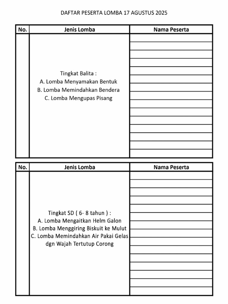Pendaftaran Lomba 17an | PDF