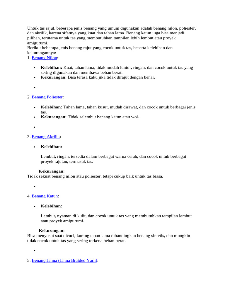 Jenis Benang Nilon untuk Tas Rajut | PDF