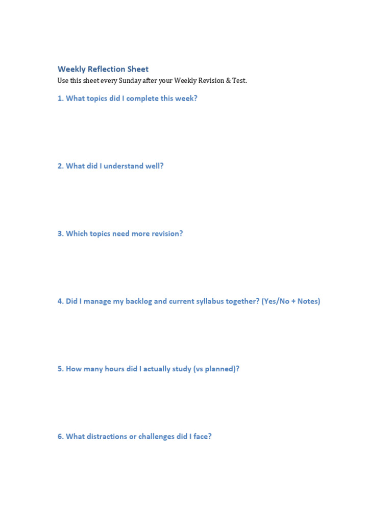 Weekly Reflection Worksheet | PDF