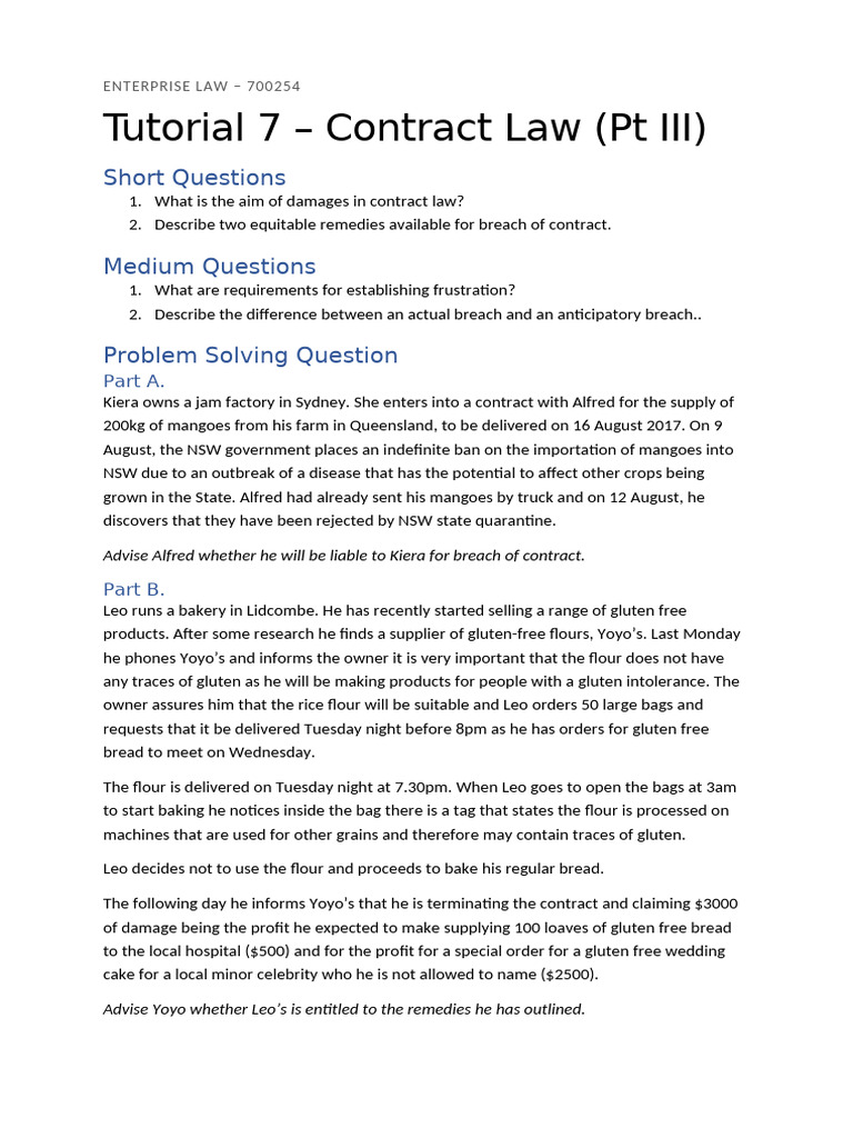 Contract Law: Breach & Remedies Analysis | PDF