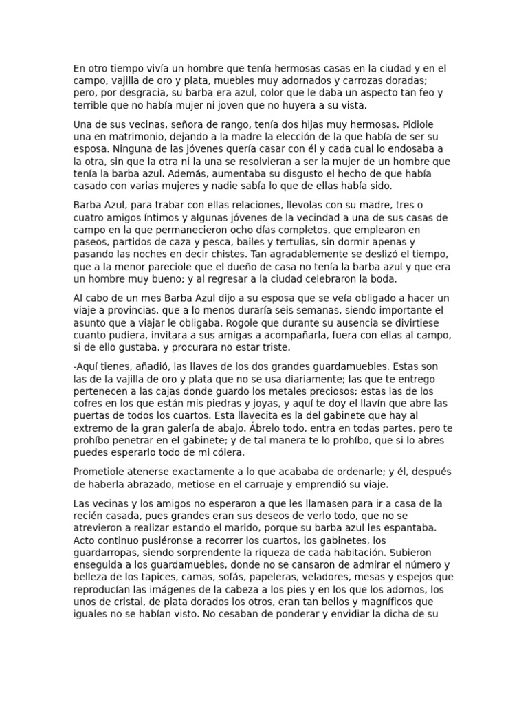 La historia de Barba Azul: un cuento de advertencia | PDF