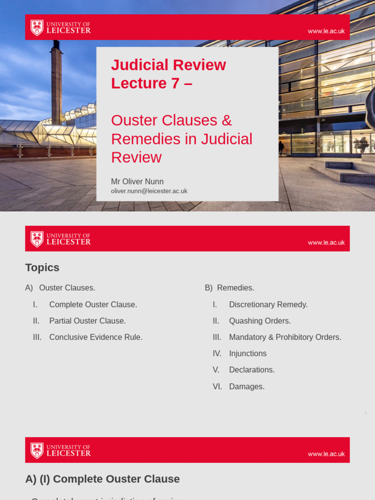 Ouster Clauses and Remedies in Judicial Review | PDF | Public Sphere ...