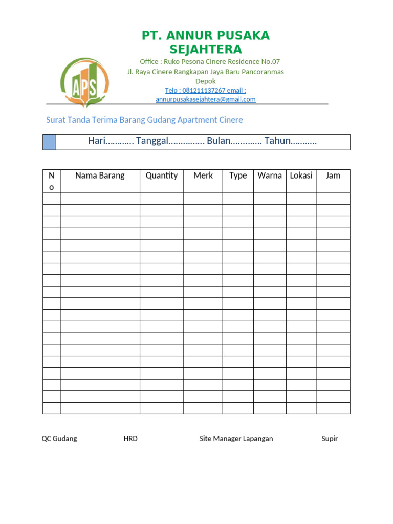 Form Barang Masuk Gudang | PDF